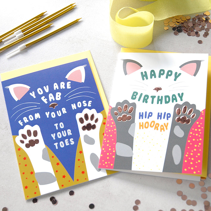 Cat Card - Fab from your nose to your toes - Foil embossed friendship ...
